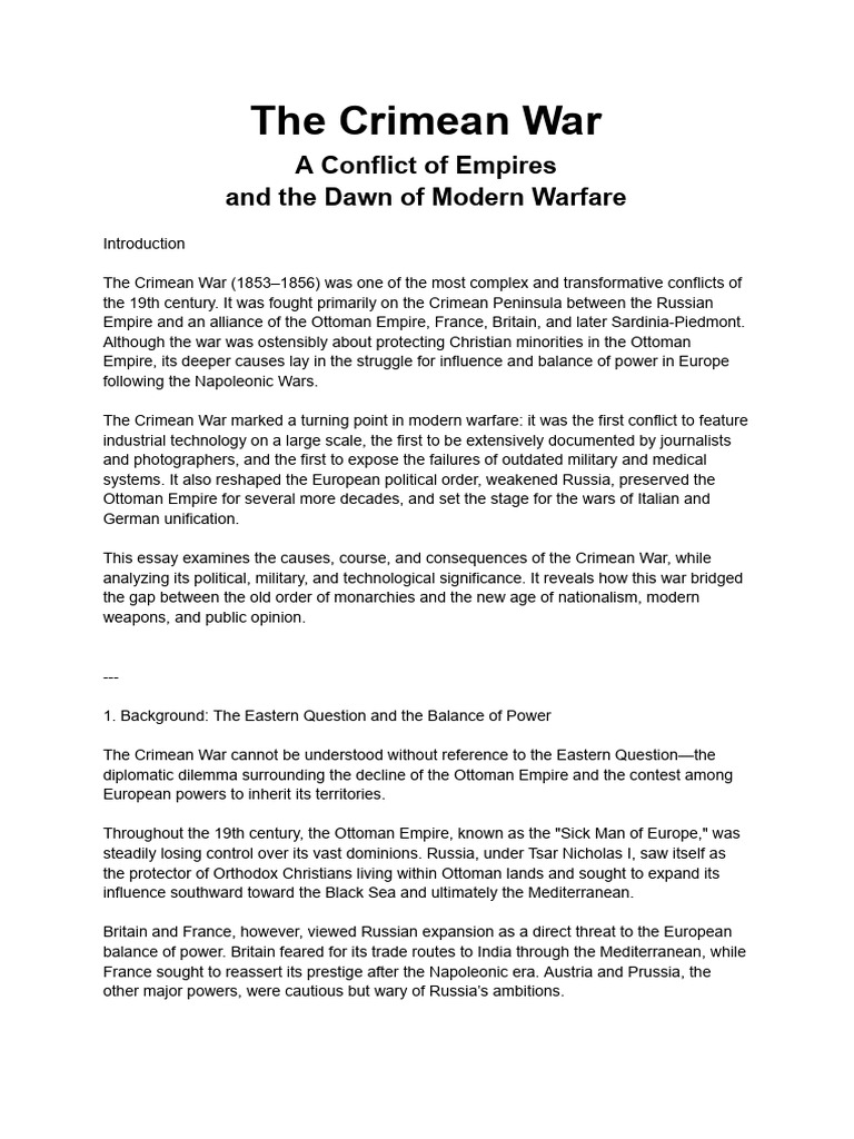 The Crimean War: Causes and Consequences | PDF | Crimean War ...
