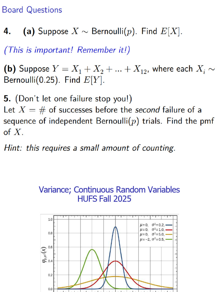 CH - 05-1 (Variance and Continuous Random Variables) | PDF | Variance | Probability Density Function