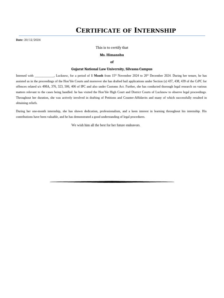 Internship Certificate - Neeraj Associates Himanshu | PDF