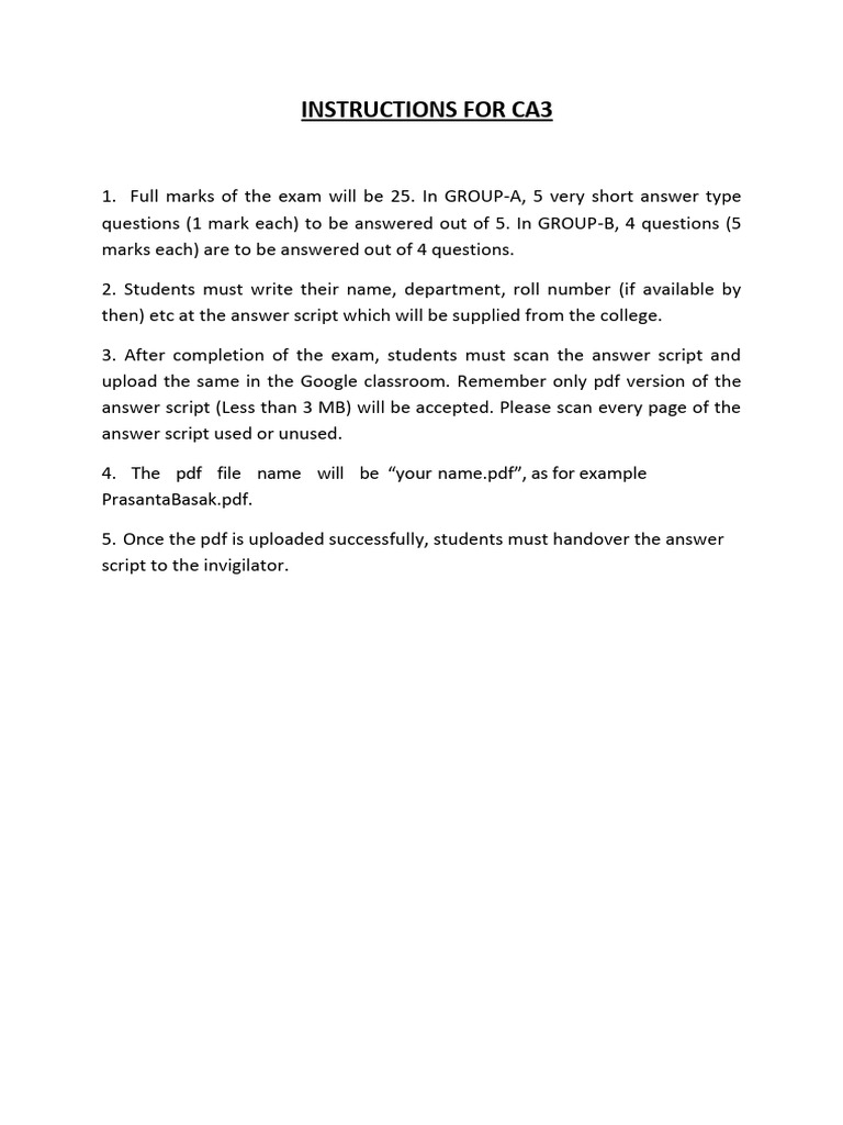 Instructions For Ca3 | PDF