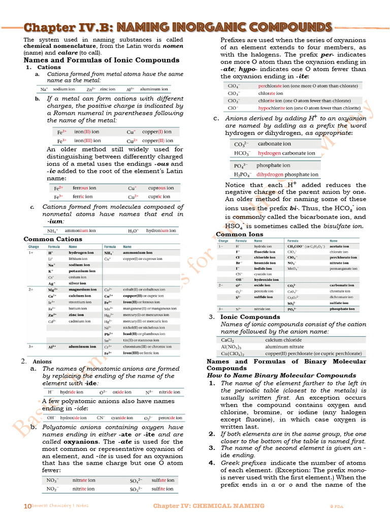 Inorganic Compound Naming Guide | PDF | Ion | Chemical Compounds