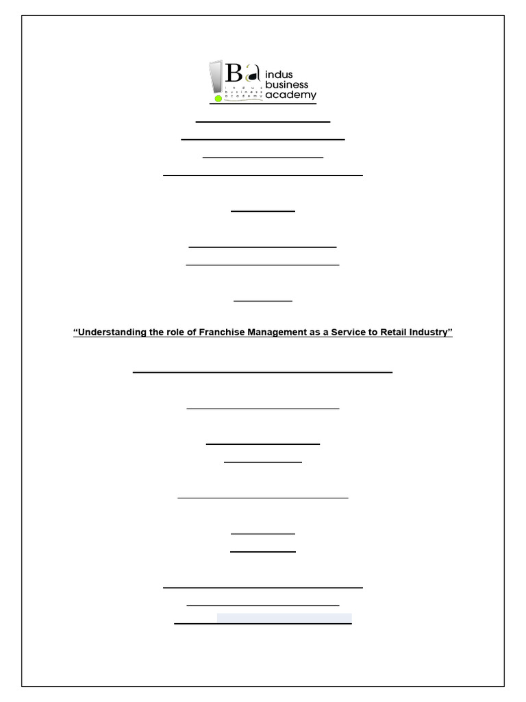 Mansi Sharma - CIP Project | PDF | Retail | Franchising