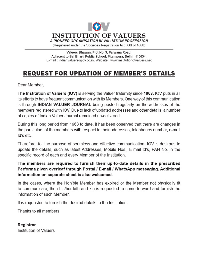 REQUEST FOR UPDATION OF MEMBER DETAILS - pdf-189694 | PDF | Real Estate ...