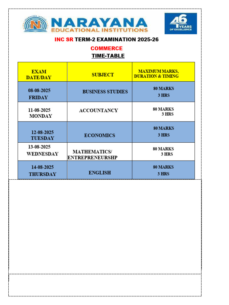 Revised SR Term-2 Timetable & Syllabus 2025-26 | PDF
