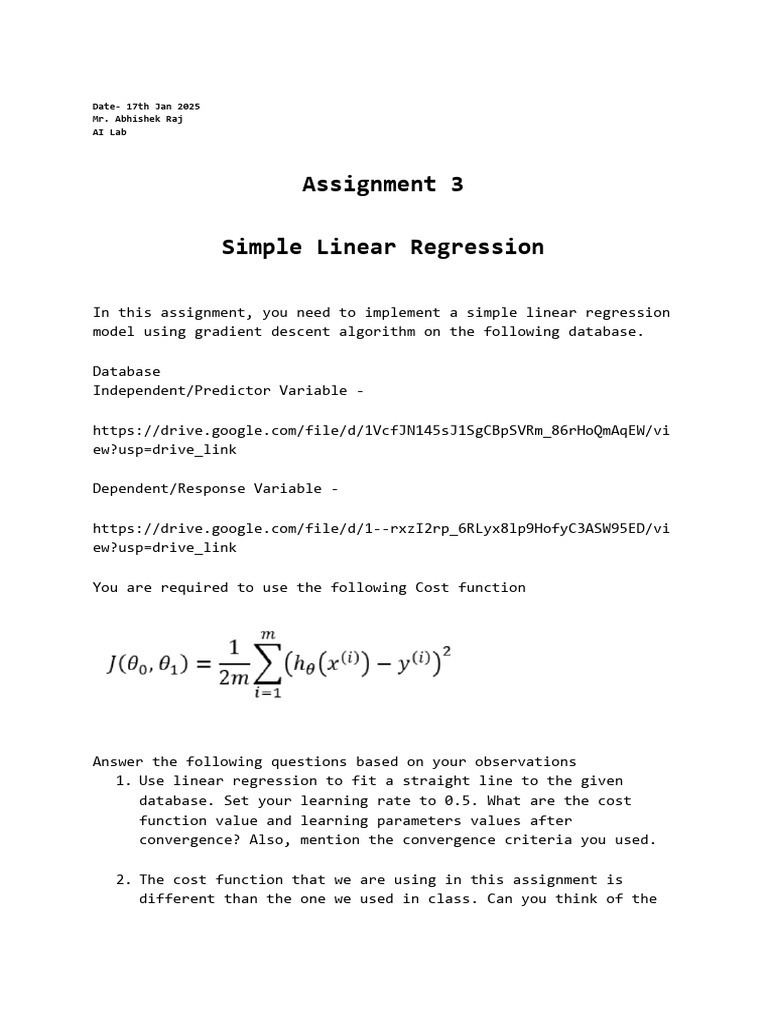 Assignment 1 Simple Linear Regression | PDF | Regression Analysis ...