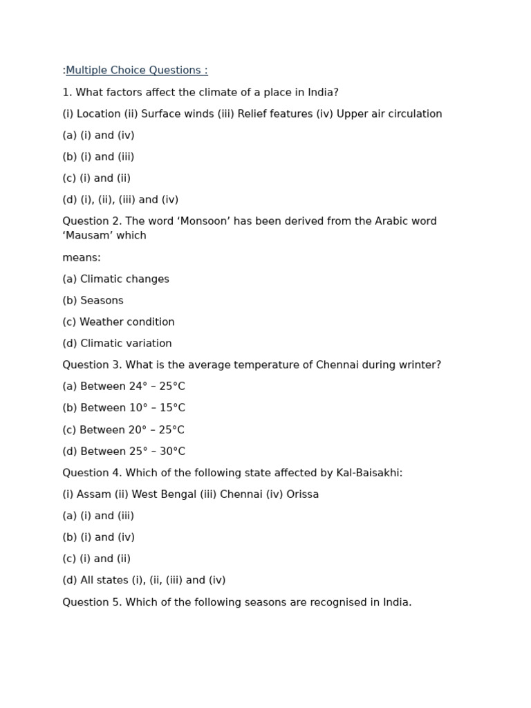 Class 9th Climate Notes | PDF | Monsoon | Rain