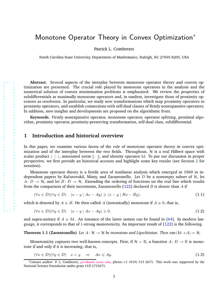 Monotone Operator Theory | PDF | Mathematical Optimization | Monotonic Function