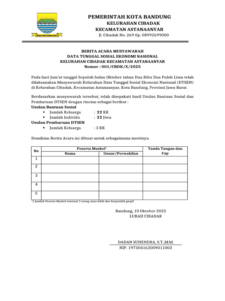 Musyawarah DTSEN Cibadak 2025 | PDF