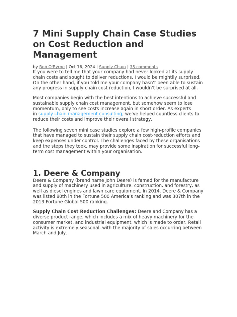 7 Mini Case Studies on Supply Chain Cost Reduction | PDF | Supply Chain ...
