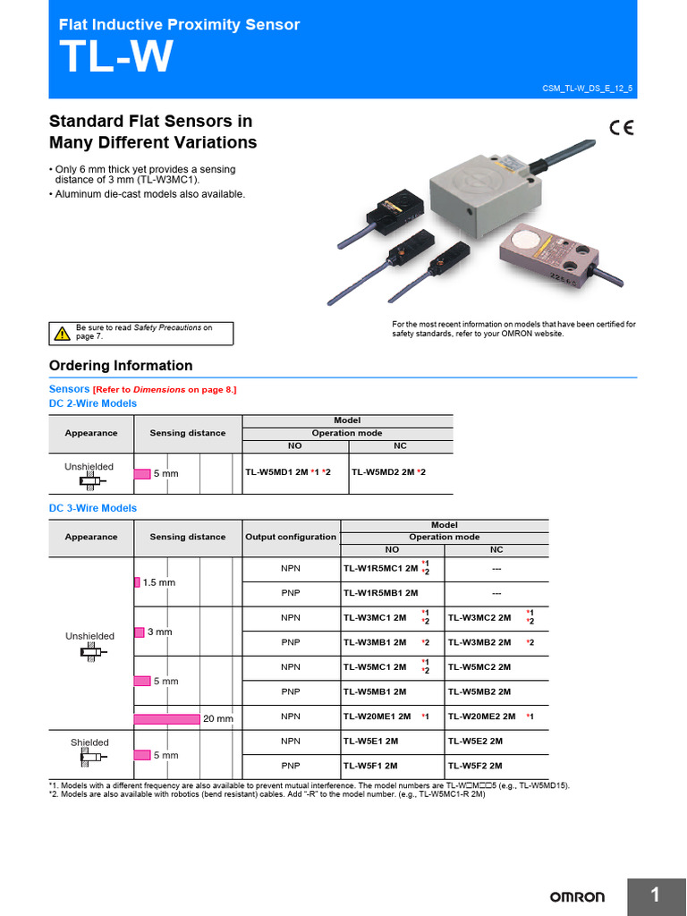 Tl-w Standard Flat Inductive Proximity Sensors Datasheet En | PDF ...