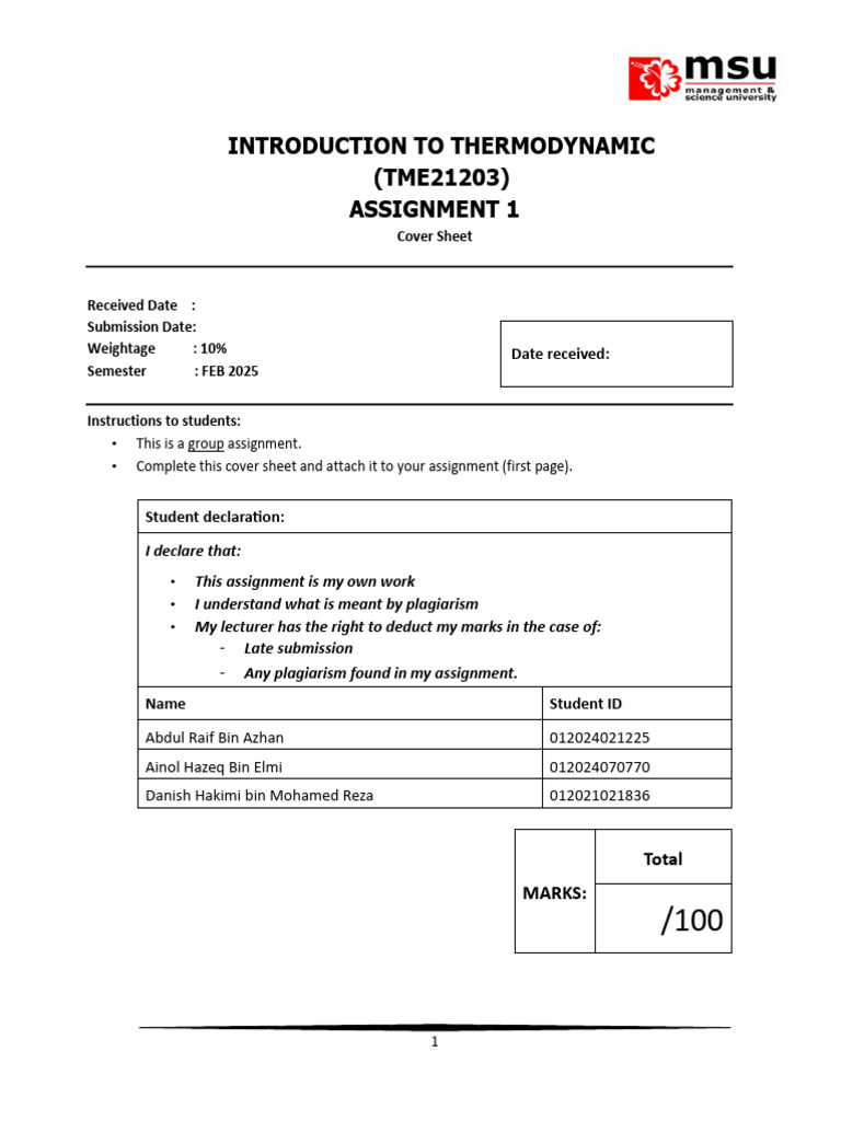 Intro To Thermo - Assignment 1 | PDF | Atmosphere Of Earth | Radiator