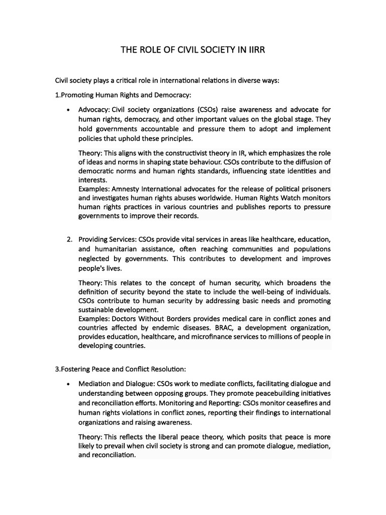 The Role of Civil Society in Iirr | PDF | Human Rights | Governance