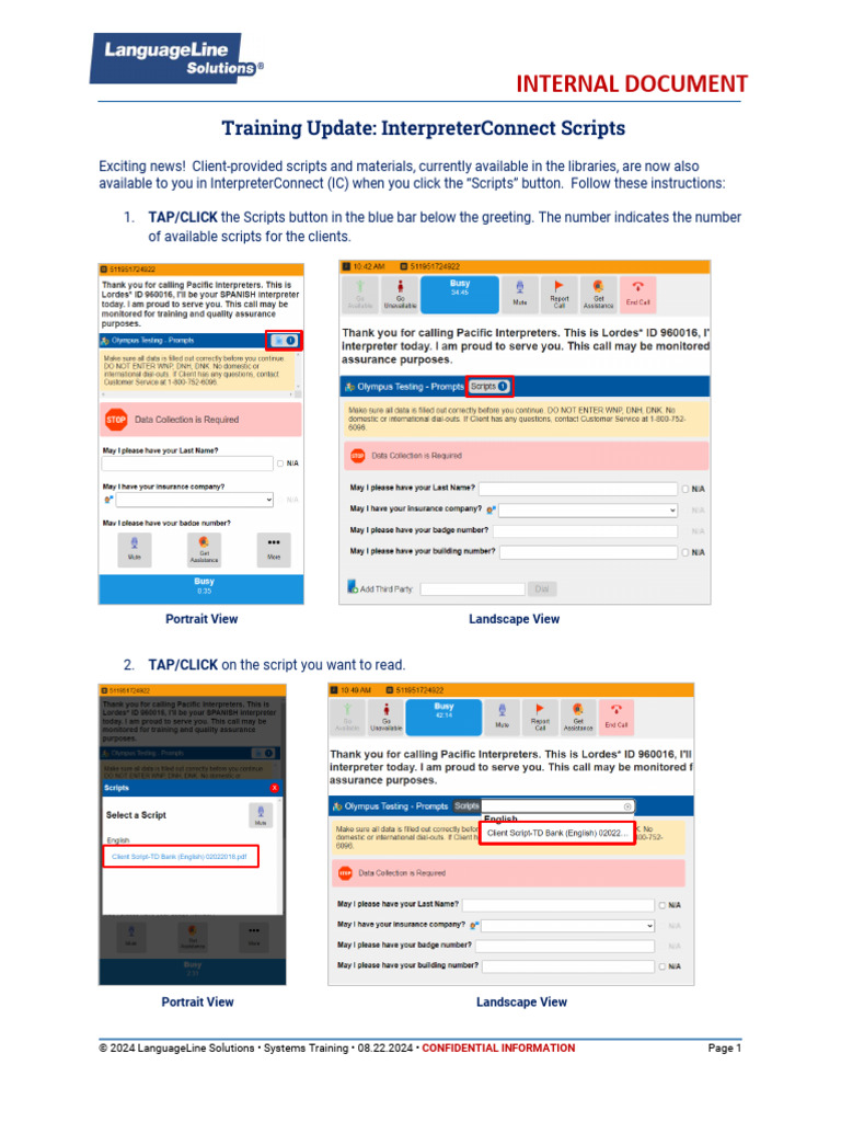 Training Update InterpreterConnect Scripts | PDF