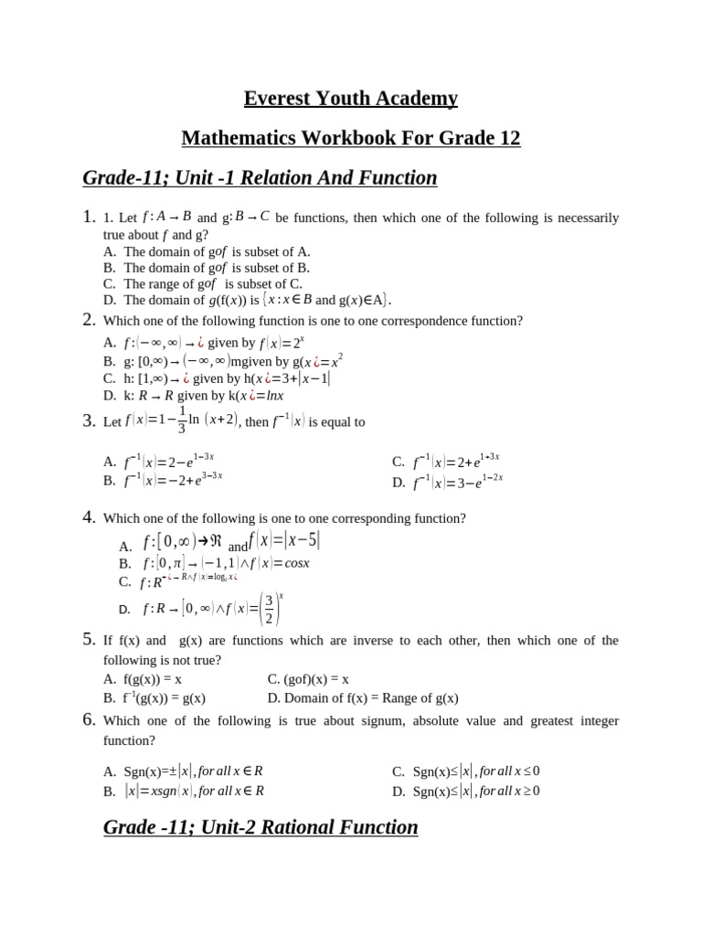 Grade 12 Mathematics Workbook Exercises | PDF | Mathematical Objects ...