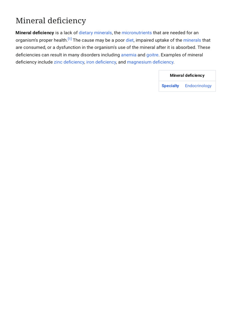 Mineral Deficiency - Wikipedia | PDF | Medical Specialties | Diseases ...