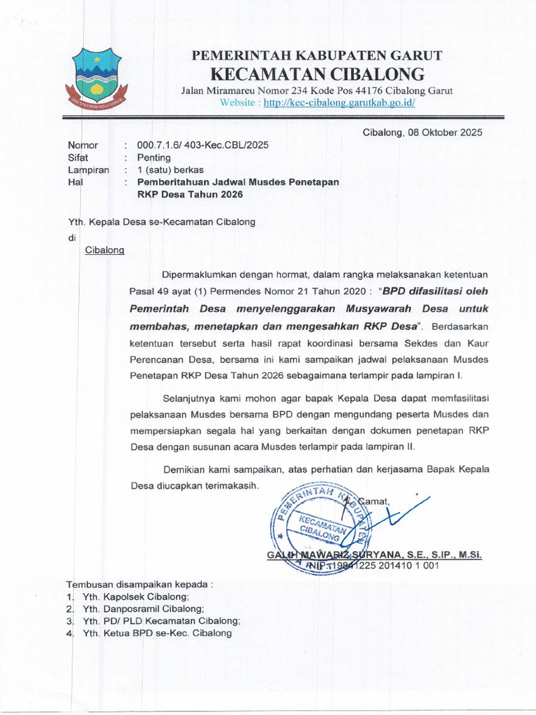 Jadwal Musdes RKP Desa 2026 Cibalong | PDF