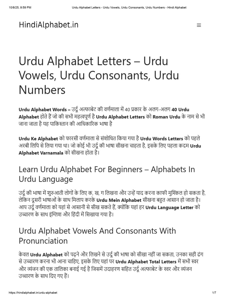Urdu Alphabet Letters - Urdu Vowels, Urdu Consonants, Urdu Numbers ...