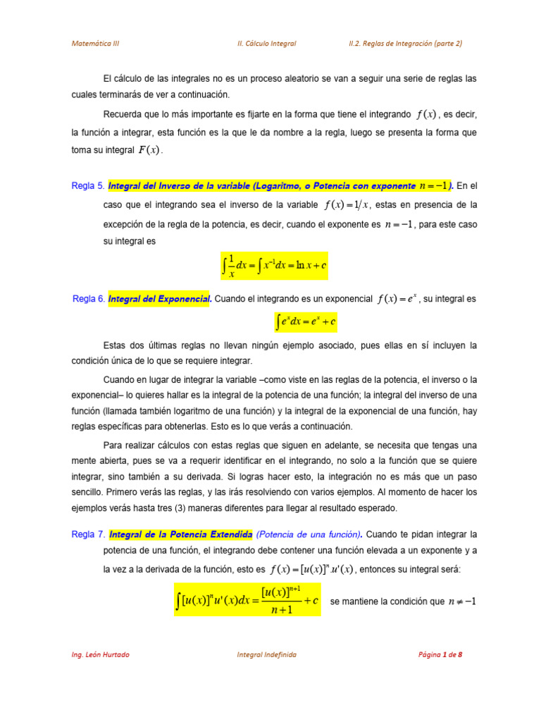 Reglas de Integración en Cálculo Integral | PDF | Integral | Exponenciación