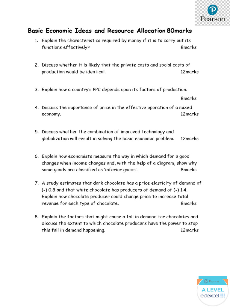 Basic Economic Ideas and Resource Allocation80marks | PDF
