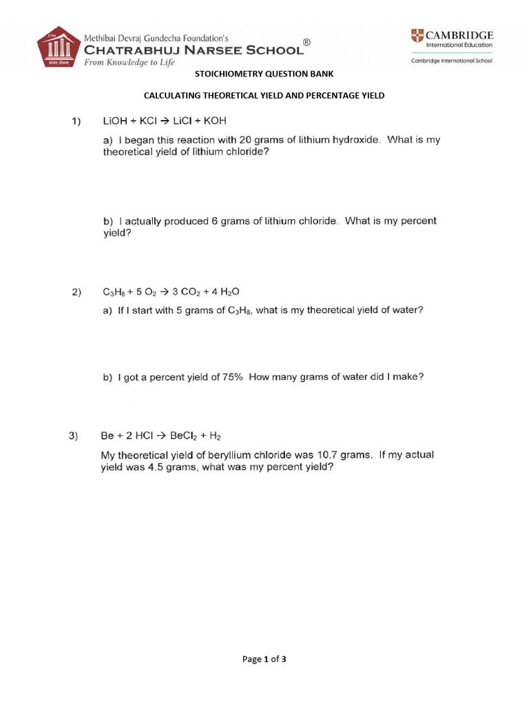 Calculating Theoretical Yield and Percentage Yield | PDF