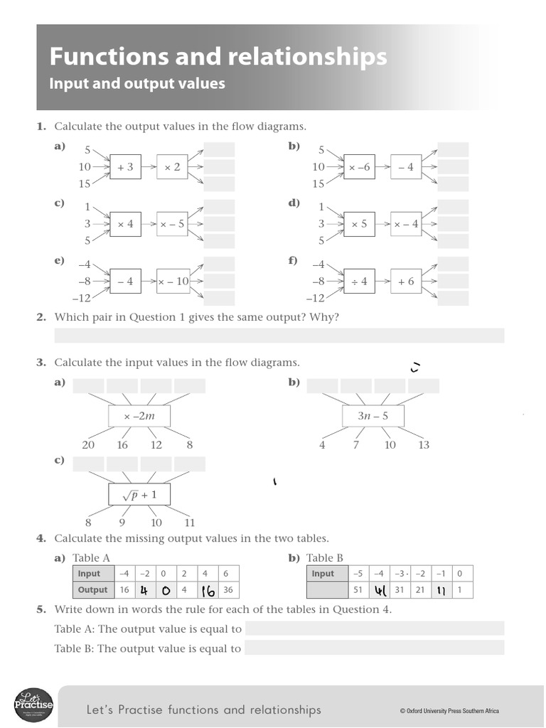 Grade 8 Mathematics Lets Practise Functions and Relationships With OUP ...