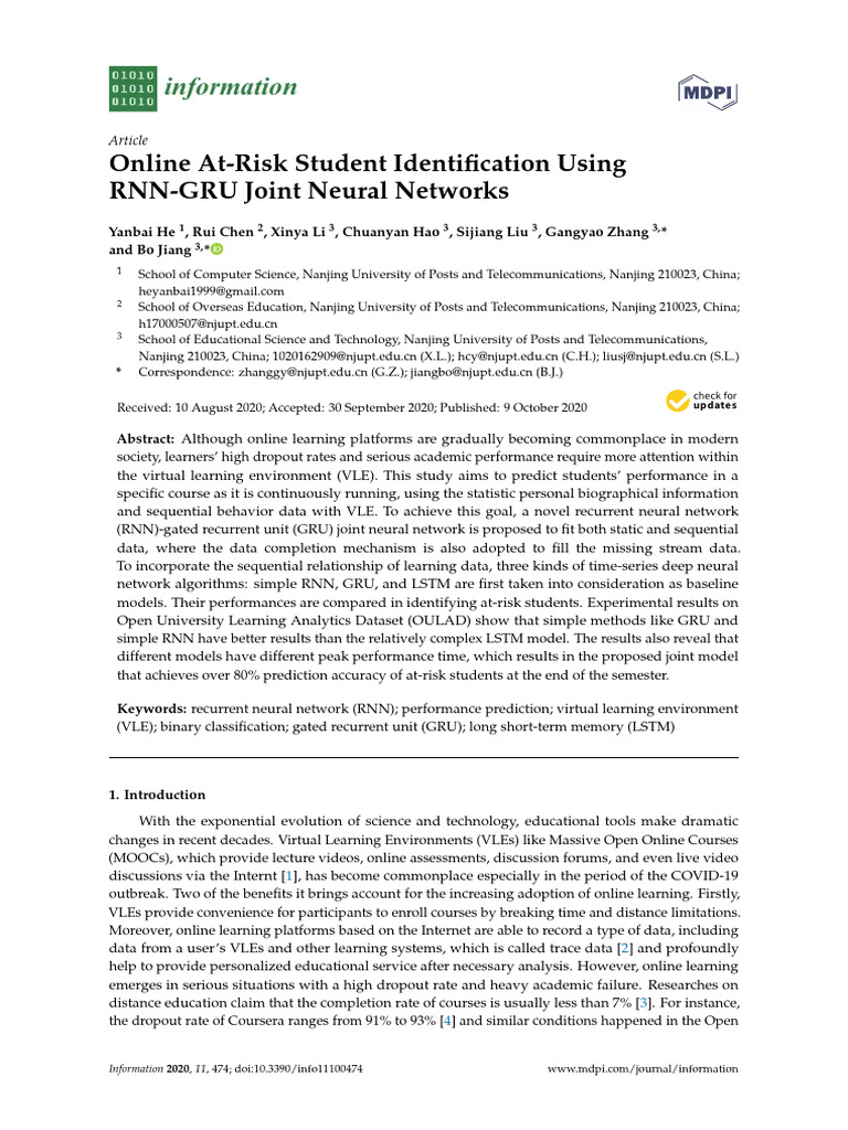 At-Risk Student Prediction with RNN-GRU | PDF | Educational Technology ...