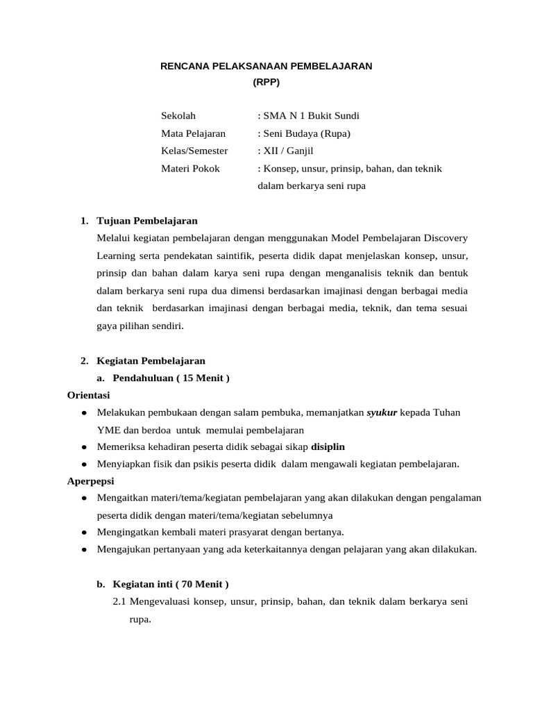 RPP Seni Budaya Kelas XII Ganjil | PDF