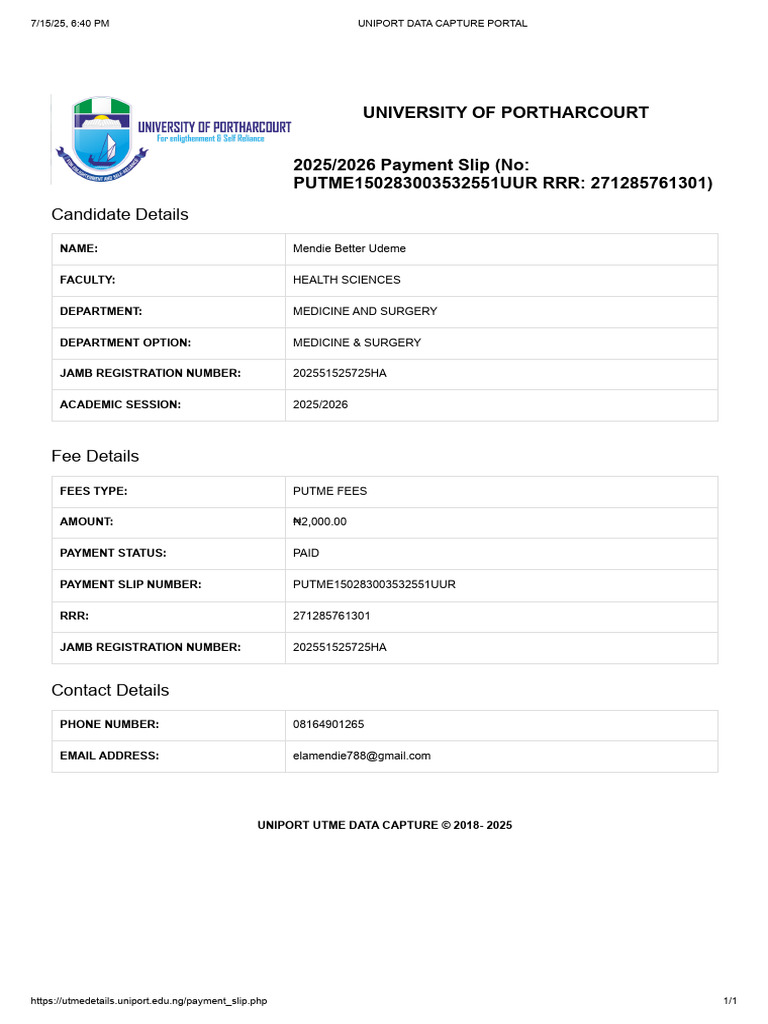 Better Uniport Data Capture Portal | PDF