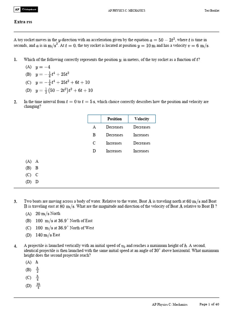 AP Physics C Mechanics Question Bank | PDF | Velocity | Acceleration