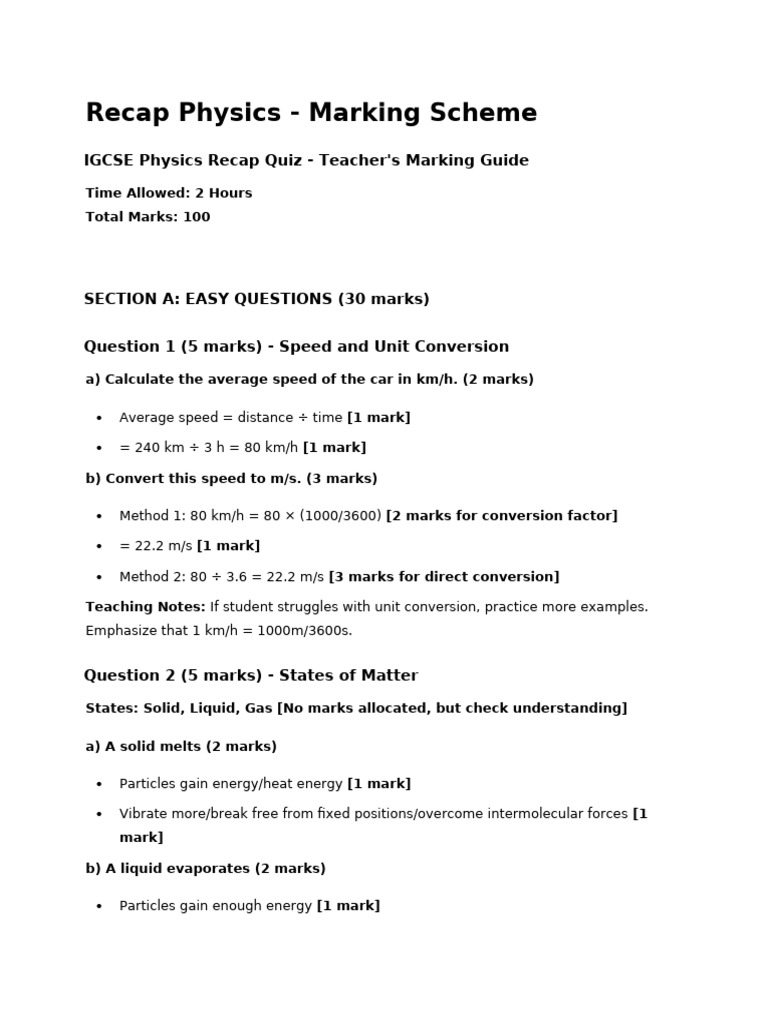 Recap Physics Marking Scheme | PDF | Buoyancy | Weight