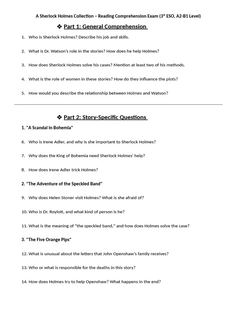 A Sherlock Holmes Collection - Reading Test | PDF | Sherlock Holmes | A ...