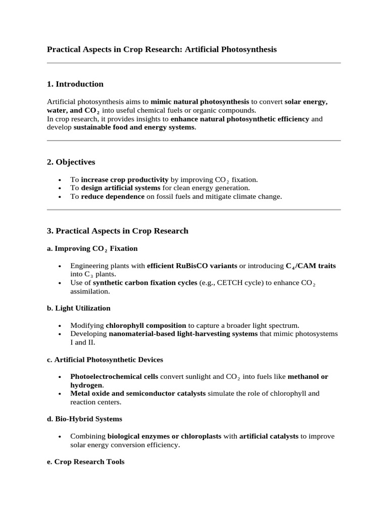 Enhancing Crop Research with Artificial Photosynthesis | PDF