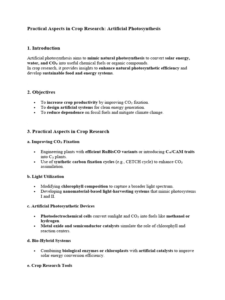 Enhancing Crop Research with Artificial Photosynthesis | PDF