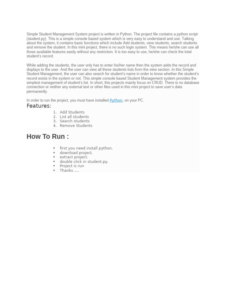 Simple Python Student Management System | PDF