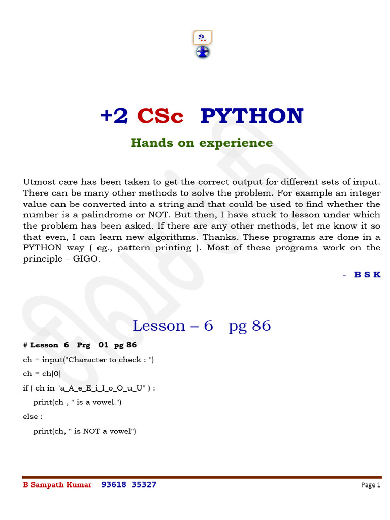 2 CSC PYTHON Book Back Hands On Experience | PDF | Computing | Computer Science