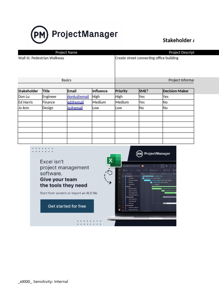 Free Stakeholder Analysis Template ProjectManager WLNK | PDF