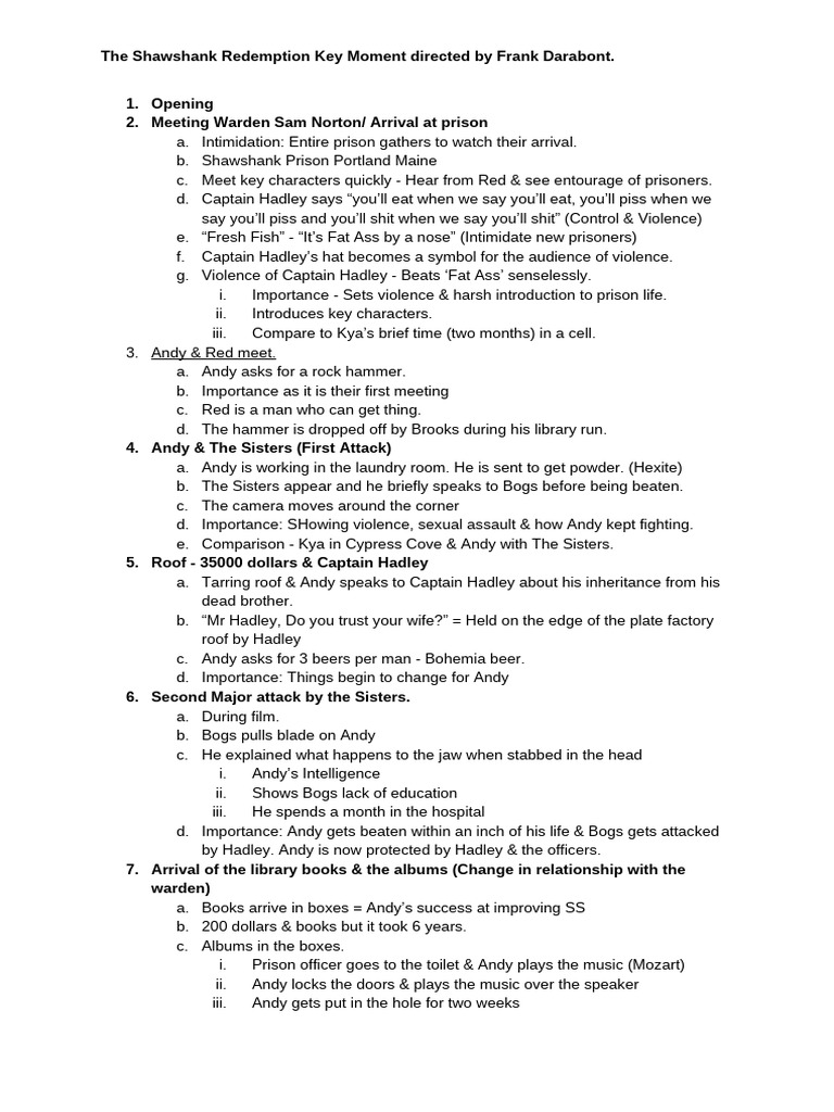 The Shawshank Redemption Key Moments | PDF