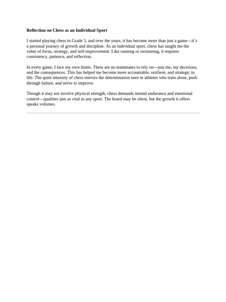 Reflection On Chess As An Individual Sport | PDF