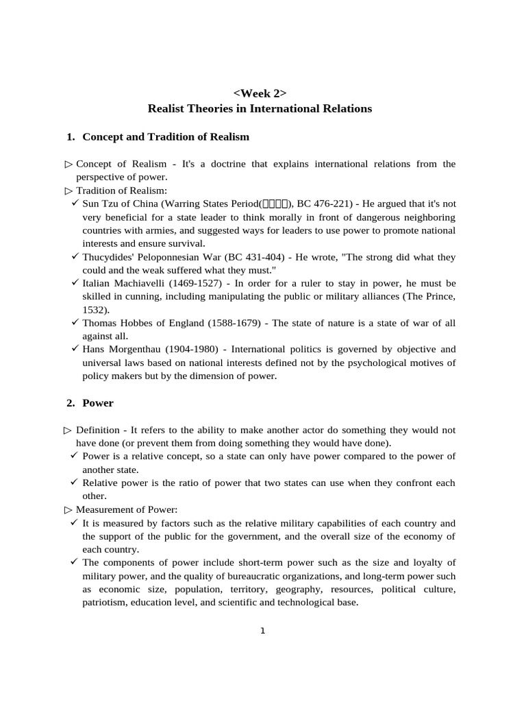 02-Realist Theories in International Relations | PDF | Polarity ...