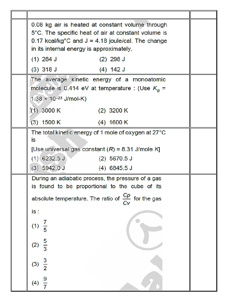 Kinetic Theory of Gases & Thermodynamics - With Key | PDF