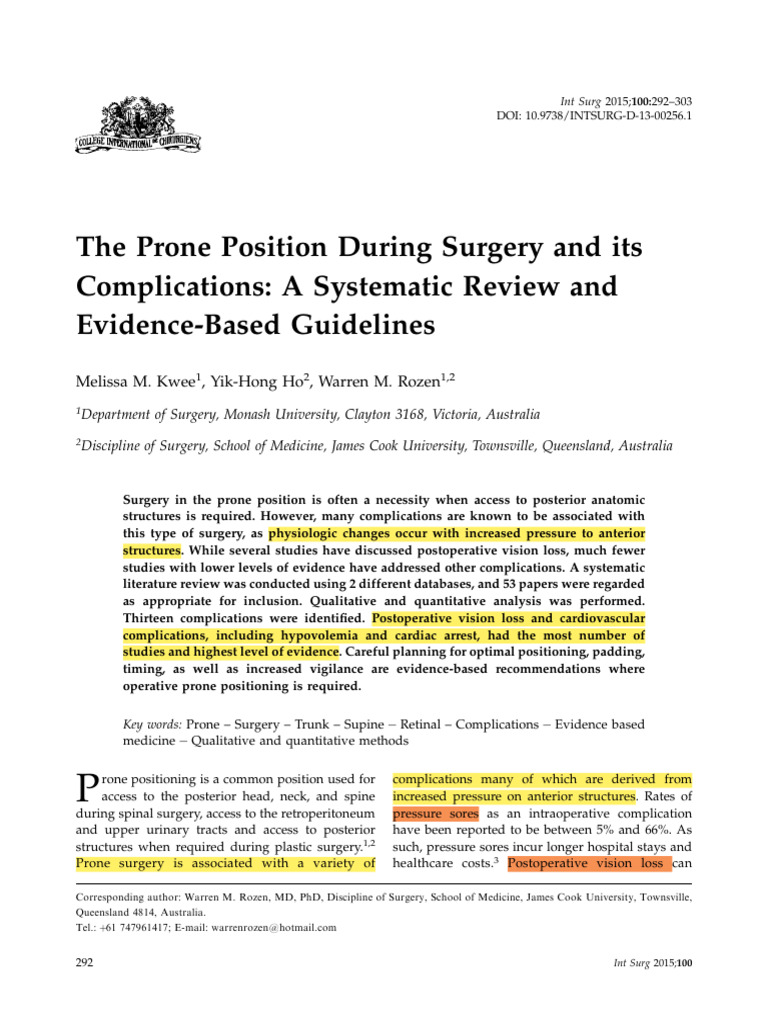 The Prone Position During Surgery and Its Complications A Systematic ...