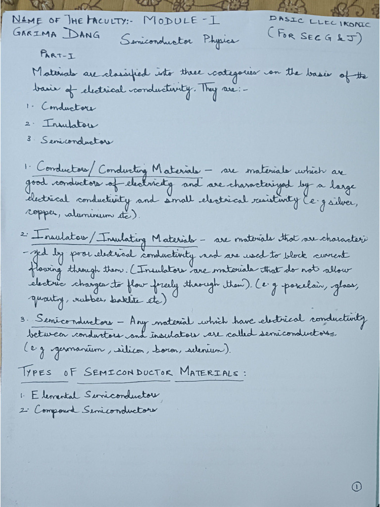 Module 1 Semiconductor (Notes - 1) | PDF