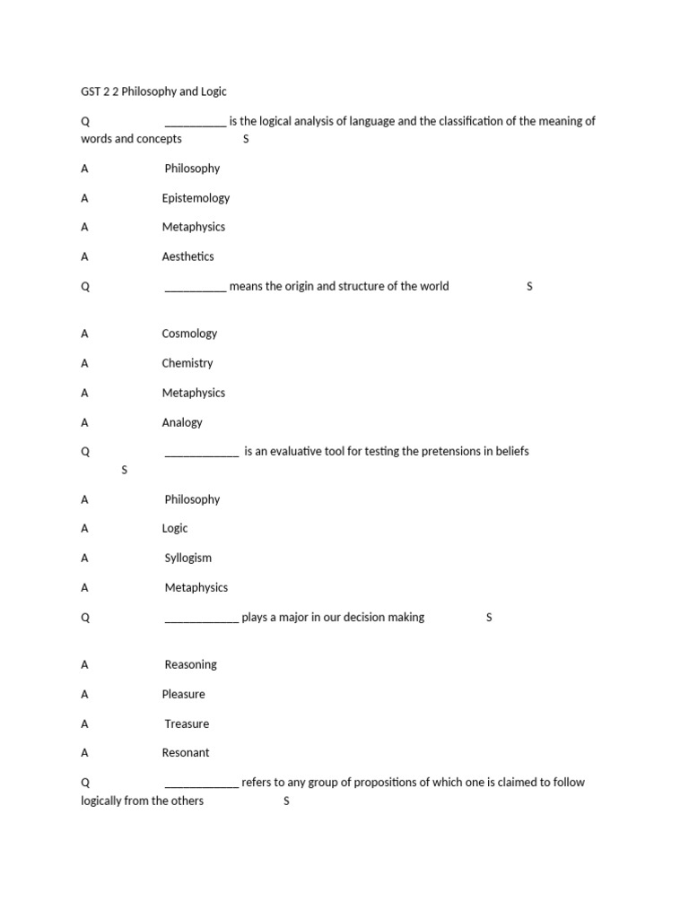 Philosophy and Logic Concepts Quiz | PDF | Argument | Logic