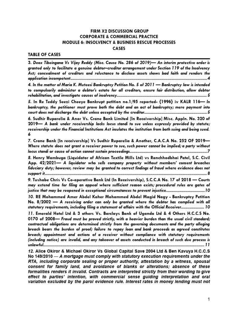 Firm X2 - CCP - Module 6 - Insolvency and BR - Cases - FINAL | PDF ...