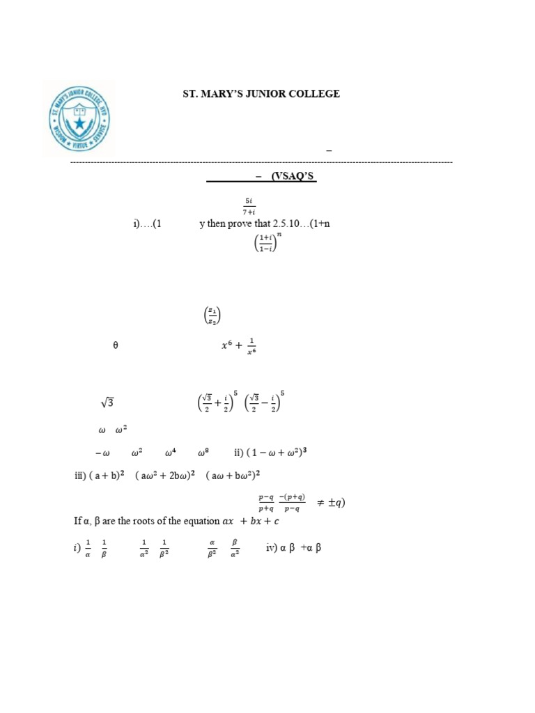 Maths-Iia Quarterly Imp Questions | PDF | Complex Number | Elementary ...
