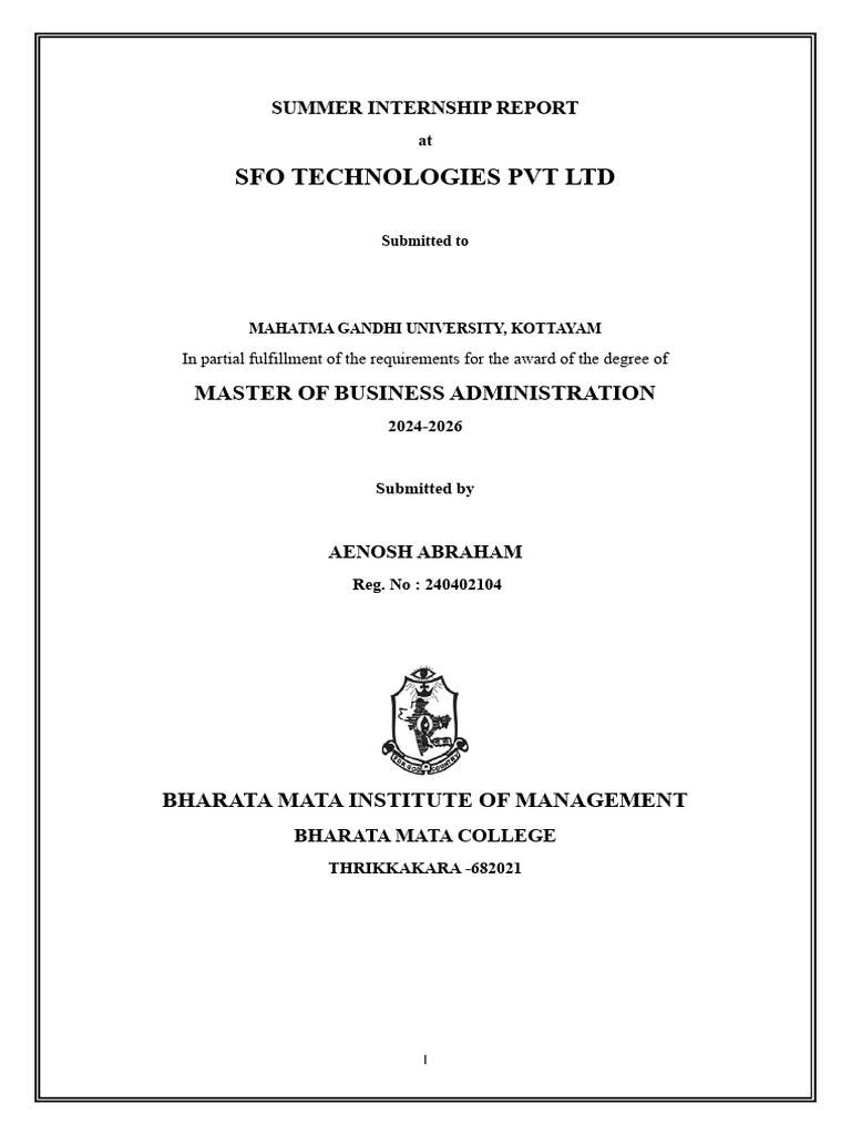 Aenosh Summer Internship Report at Sfo Technologies May 2025 | PDF ...