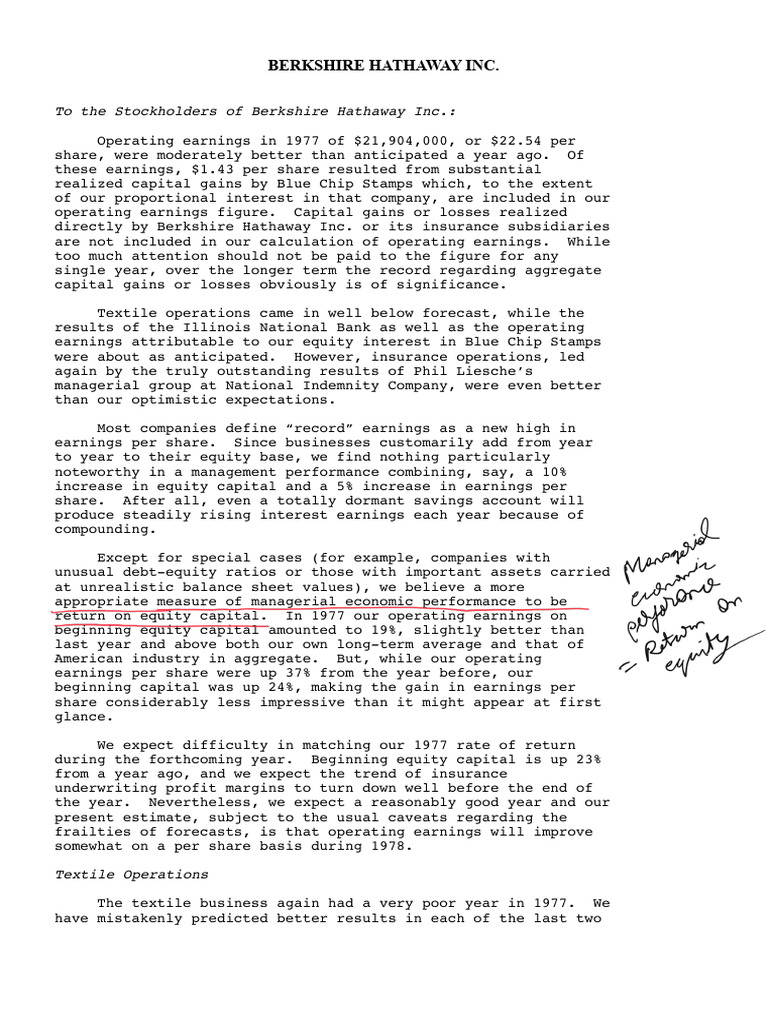 Chairman's Letter - 1977 | PDF | Insurance | Stocks