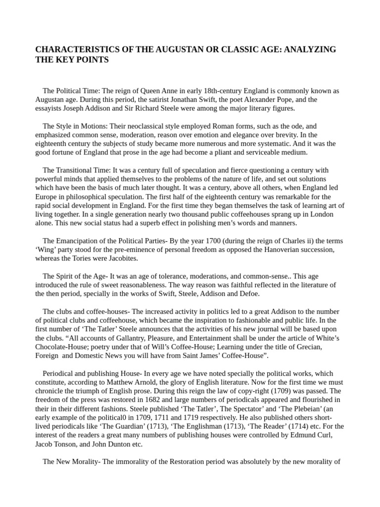 Characteristics of the Augustan Age | PDF
