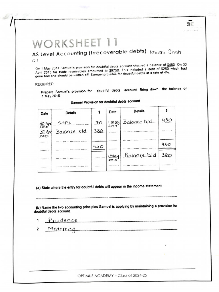 Worksheet 11 - Irrecoverable Debts | PDF