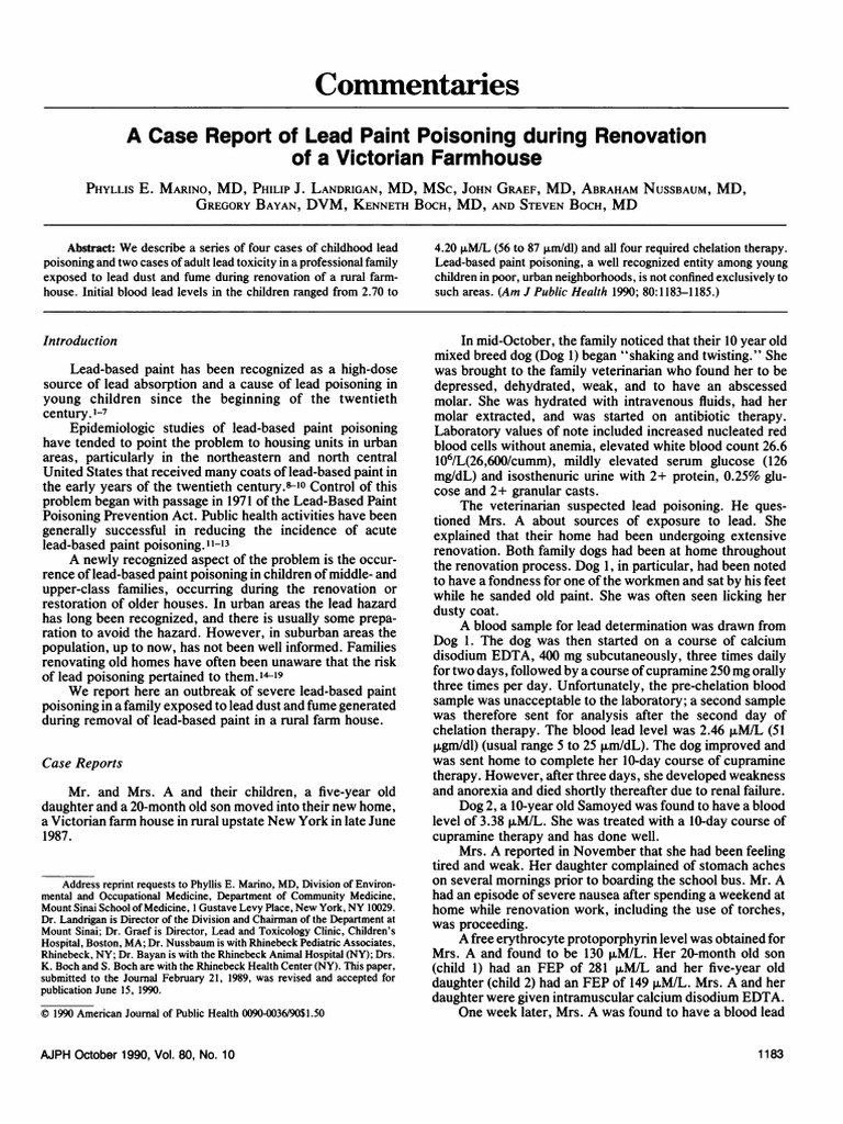 Lead Poisoning Case in Renovated Farmhouse | PDF | Lead | Medical ...